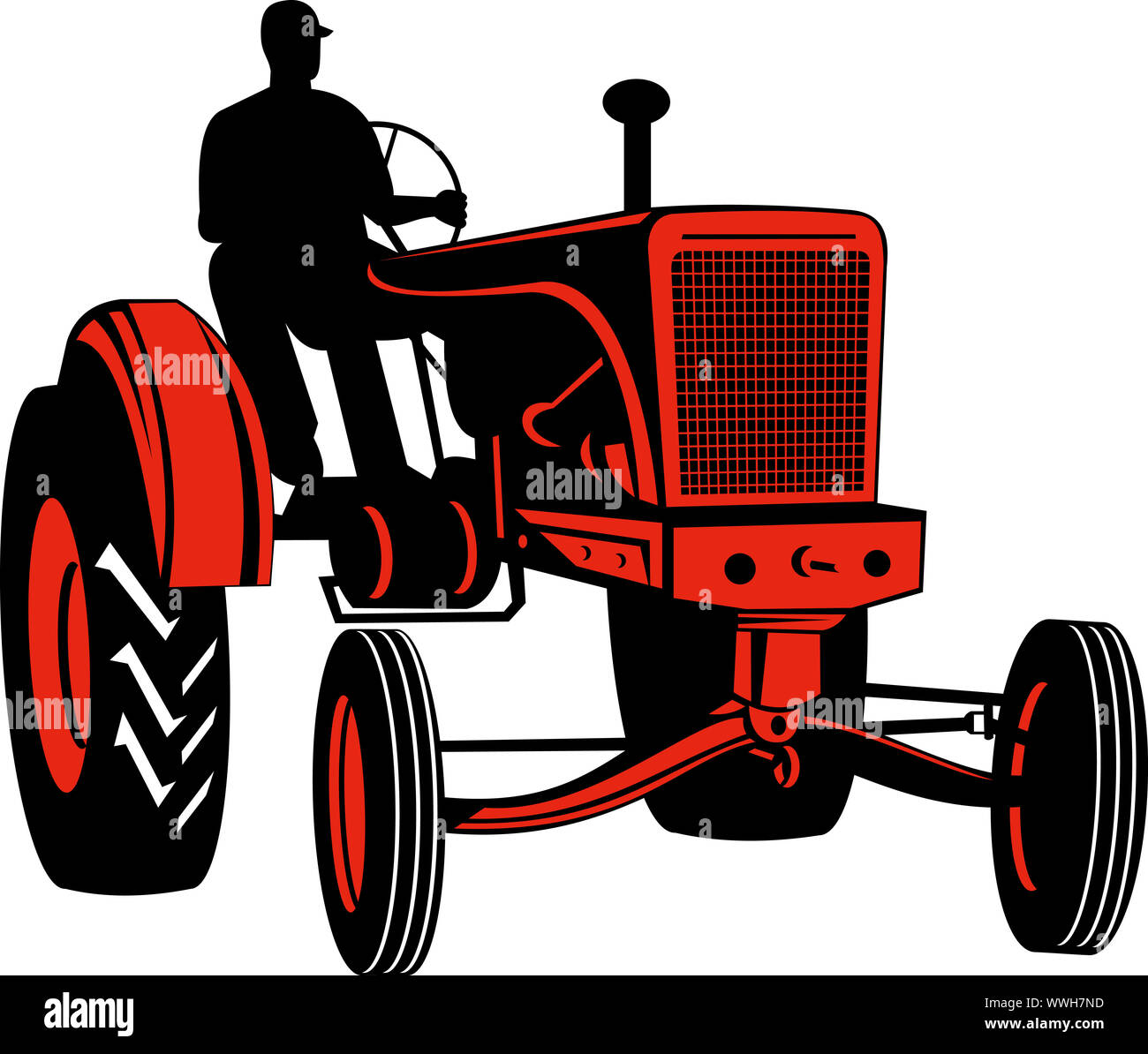 illustration of a vintage tractor on isolated background done in retro ...