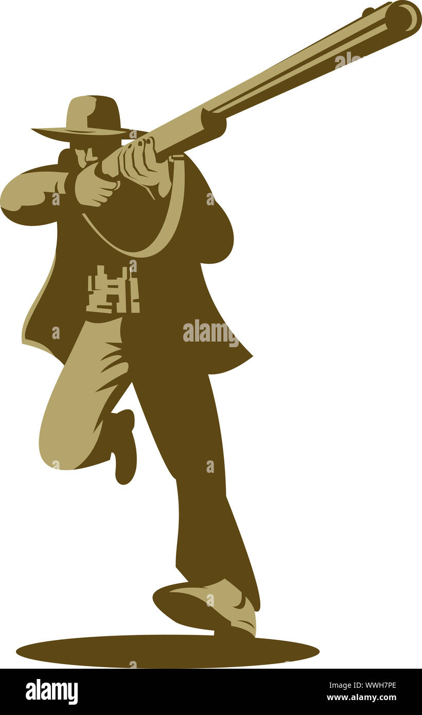 illustration of a hunter aiming shotgun rifle gun done in retro style ...