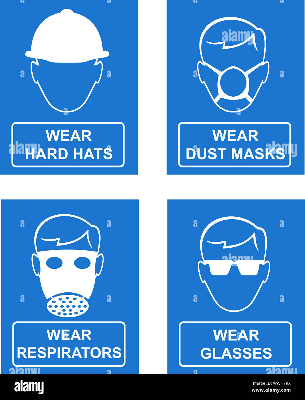 illustration of workplace signs showing warning, caution, wear hard hat ...