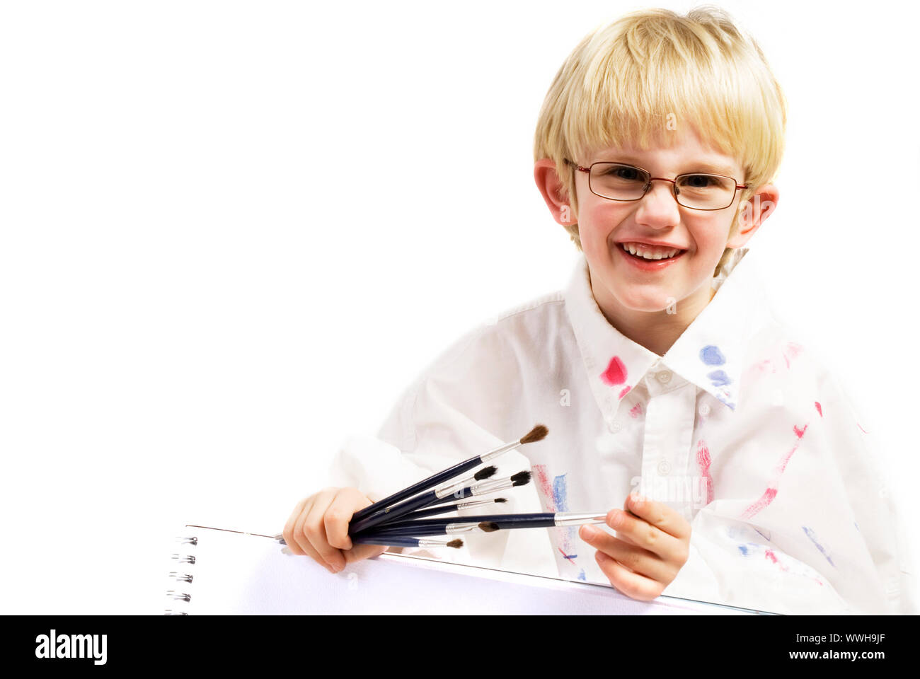 little artist is proud on his painting Stock Photo - Alamy