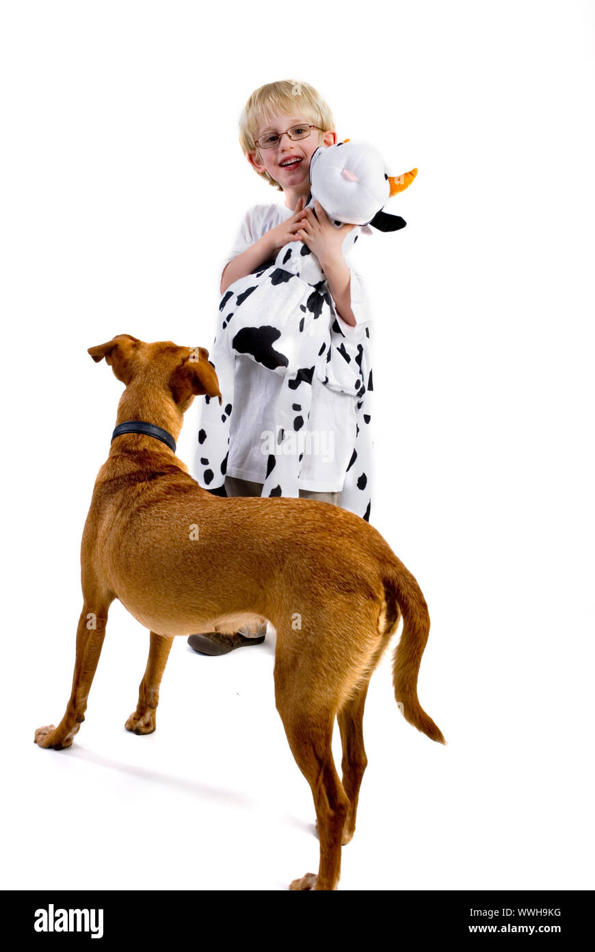 Lets play together with my toy-cow at sleeping-time Stock Photo - Alamy