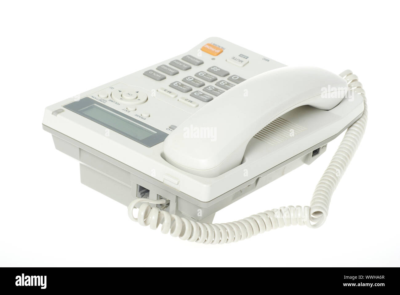 white office telephone on a white background Stock Photo - Alamy