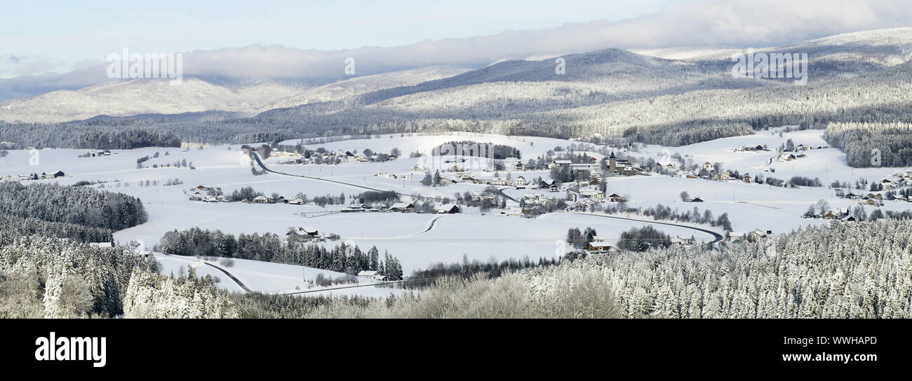 Snow-covered landscape near Kreuzberg in the Bavarian Forest National ...