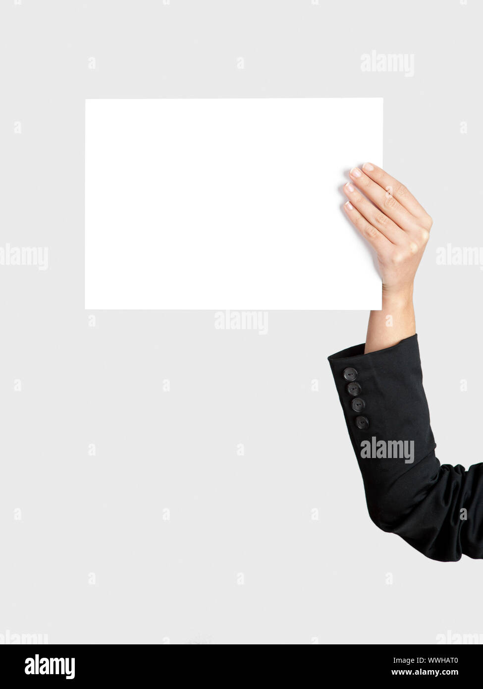Female hand holding a blank paper sheet Stock Photo - Alamy