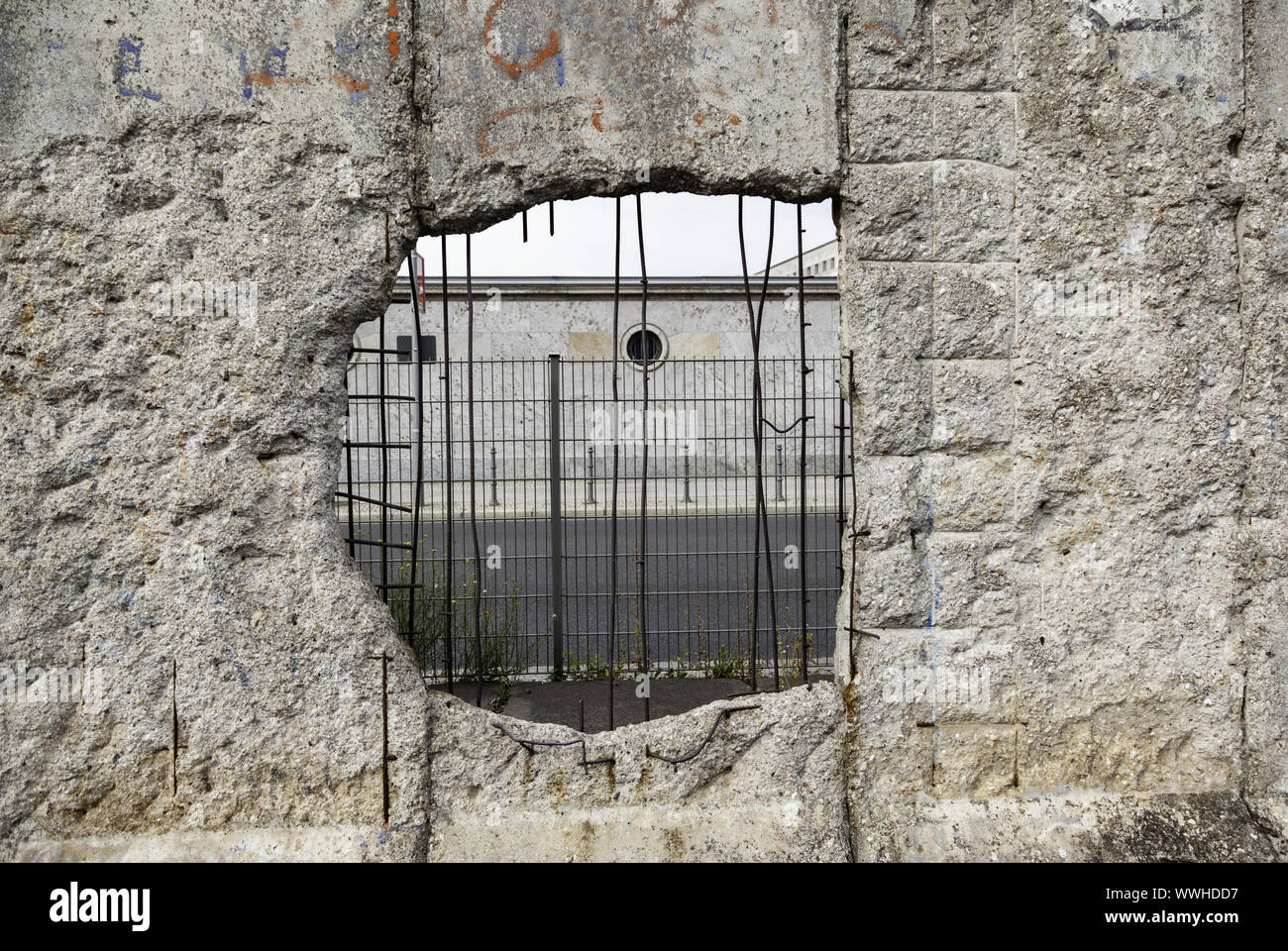 Remains of Berlin wall, detail of old concrete wall, Germany Stock ...