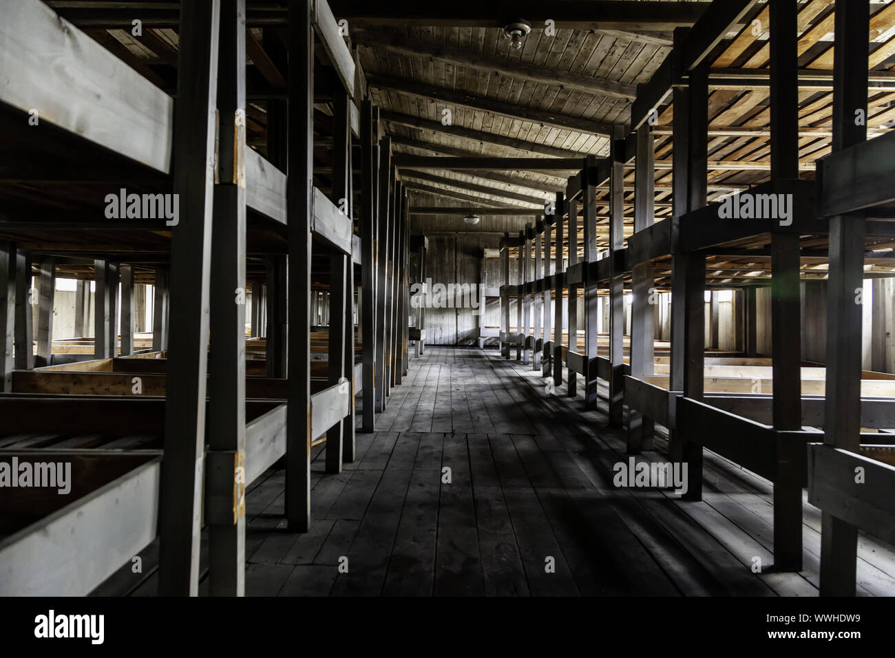 Bunk beds of a concentration camp, detail of beds for prisoners Stock ...