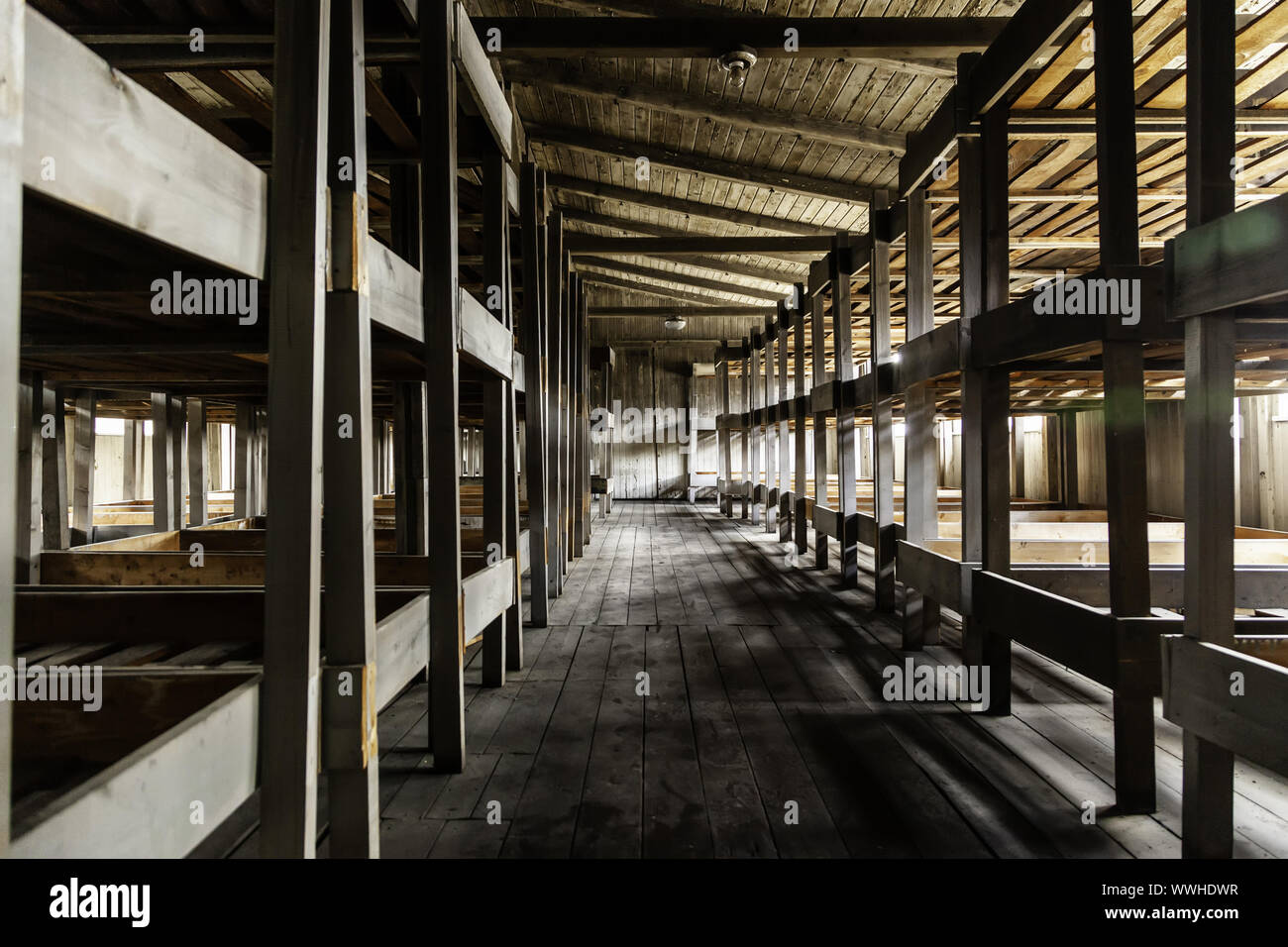 Bunk beds of a concentration camp, detail of beds for prisoners Stock ...