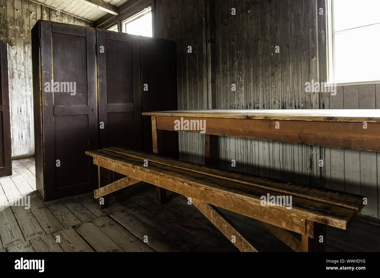 Bunk beds of a concentration camp, detail of beds for prisoners Stock ...