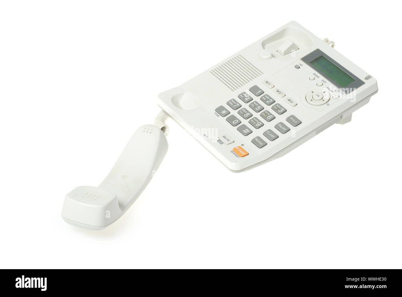 white office telephone on a white background Stock Photo - Alamy