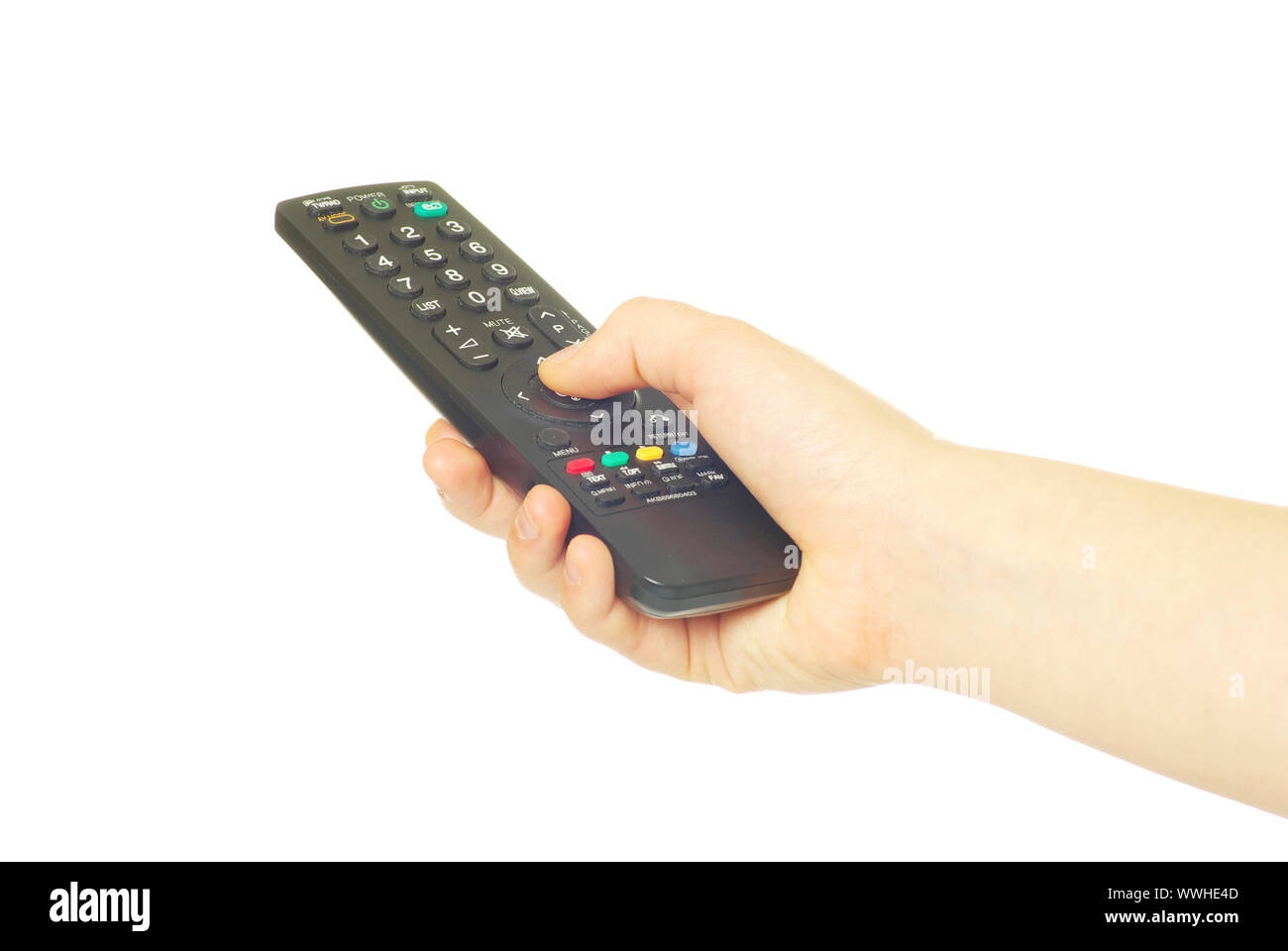 remote control in hand isolated on white background Stock Photo - Alamy