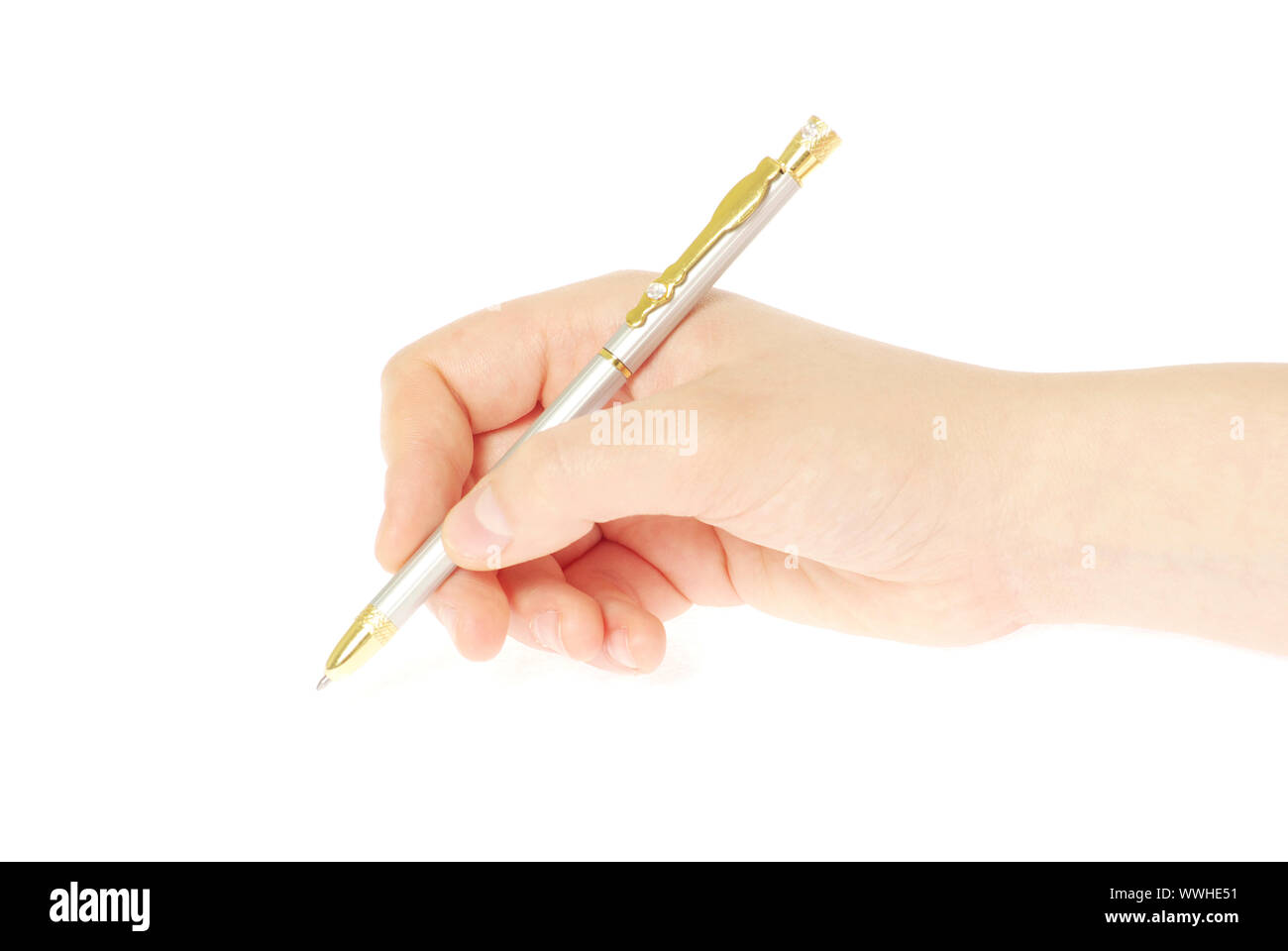 pen in woman hand isolated on white background Stock Photo - Alamy