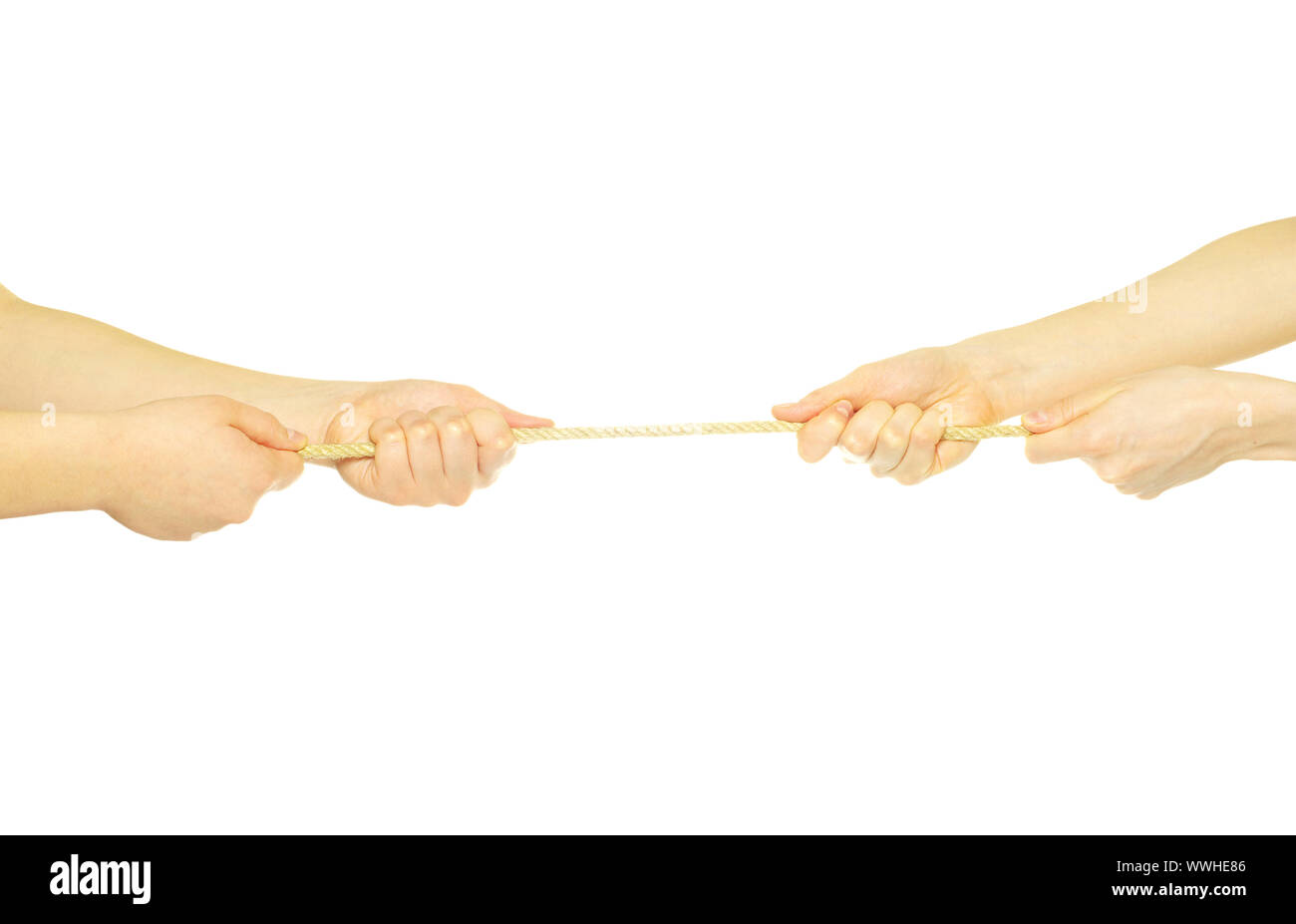 Hands and rope isolated on white background Stock Photo - Alamy