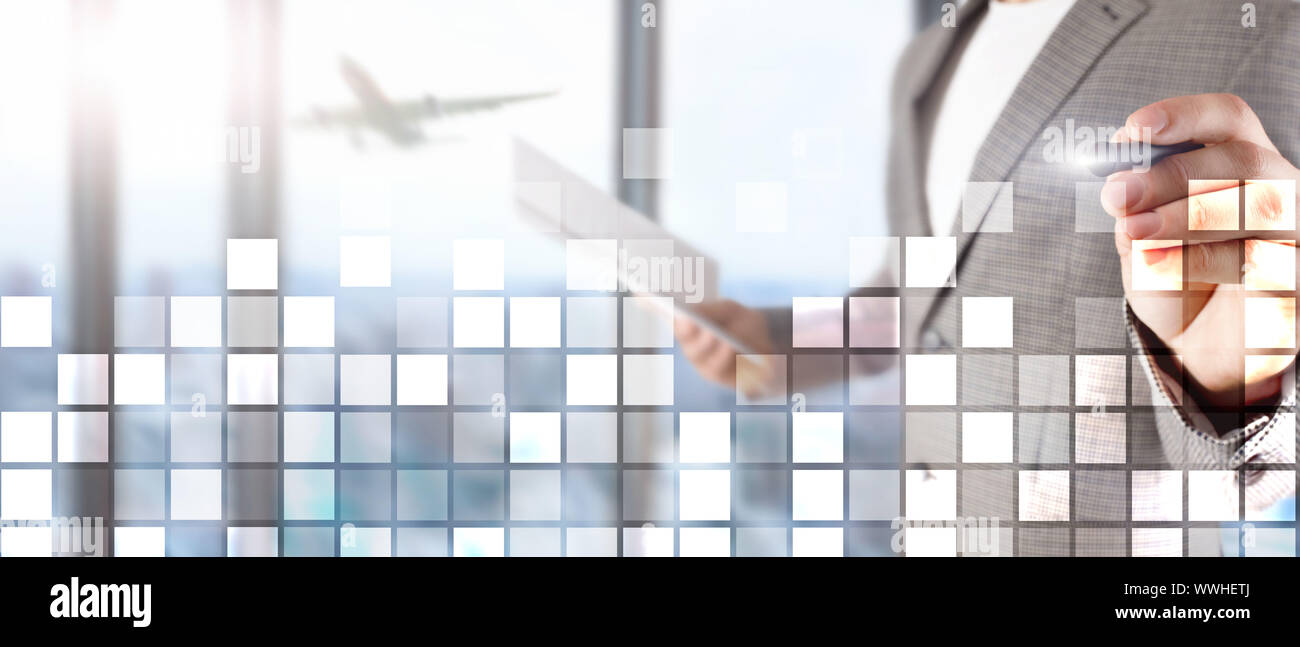 Abstract technology business background. People in suits in the ...