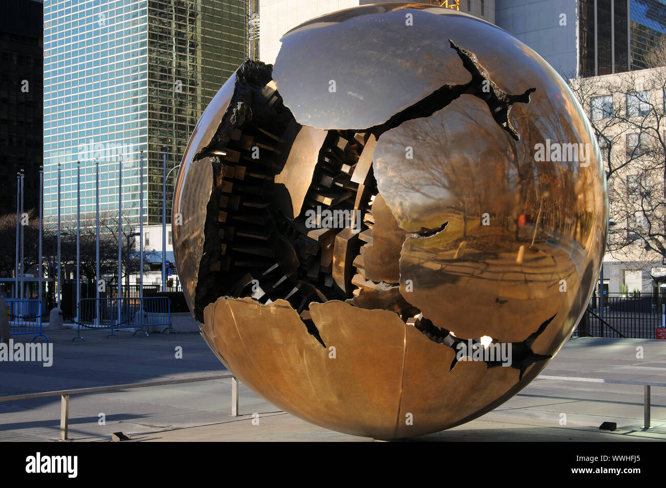 Bronze sculpture Sphere in a sphere, New York Stock Photo - Alamy