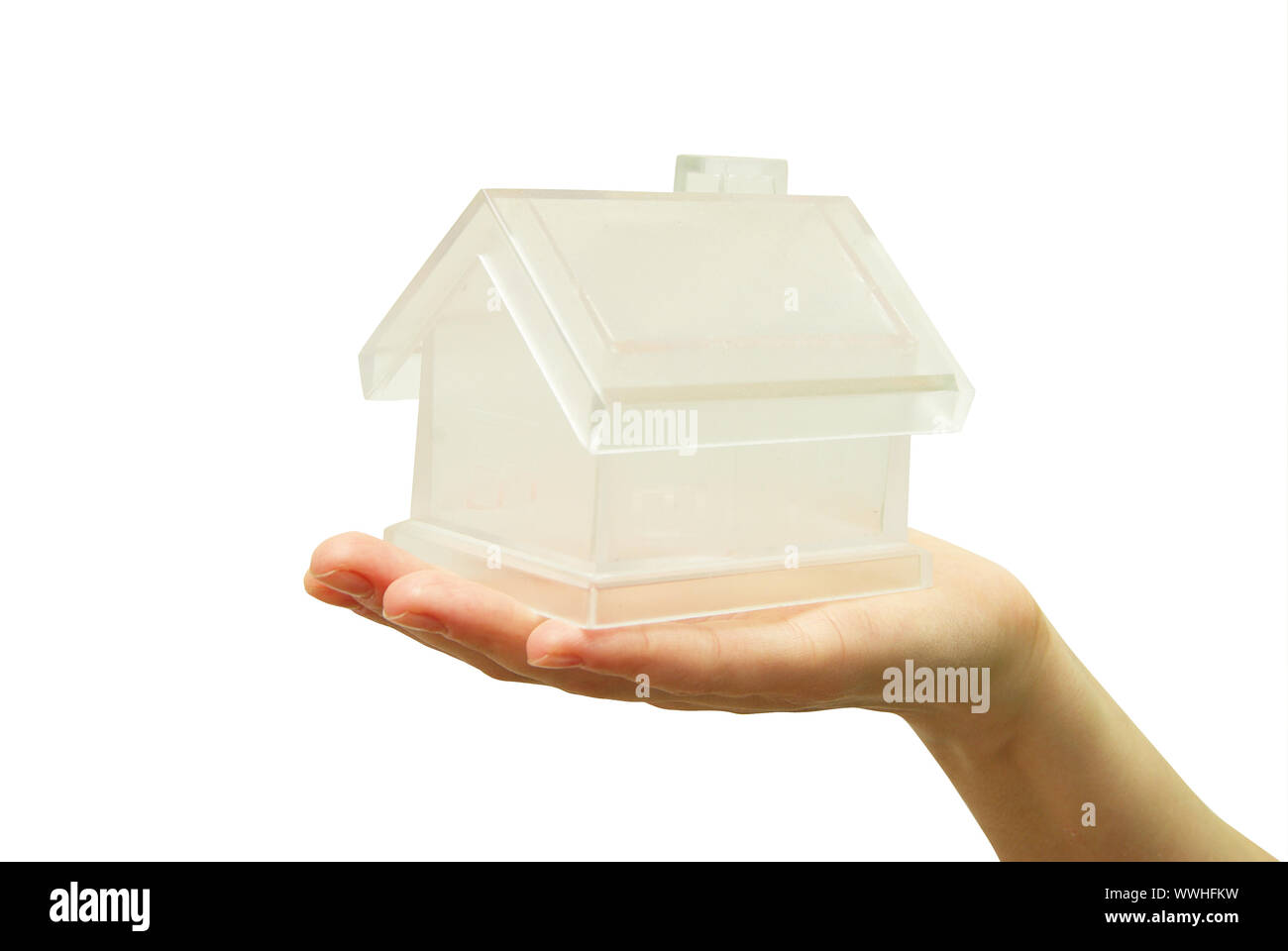 The house in human hand on white Stock Photo - Alamy