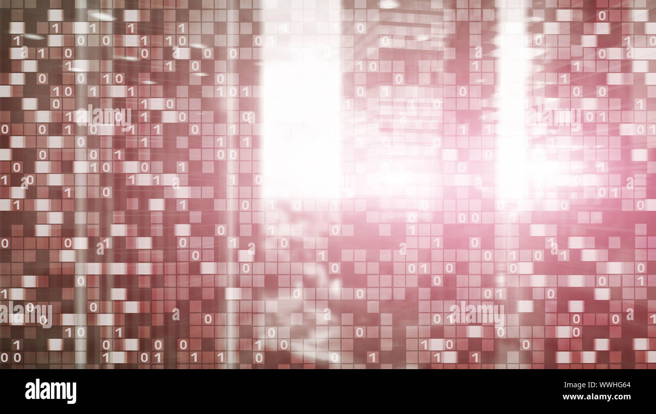Digital code on blur city background. Abstract Binary code Stock Photo - Alamy