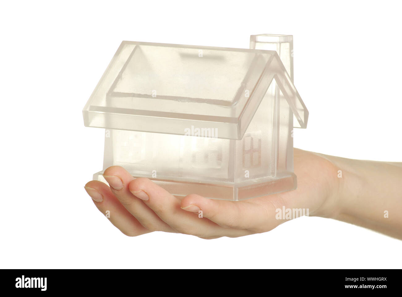 The house in human hand on white Stock Photo - Alamy