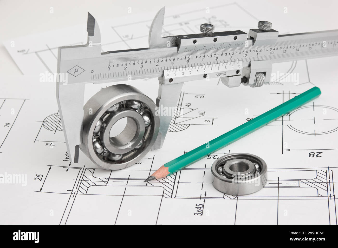 tools and mechanisms detail on the background of technical drawings ...