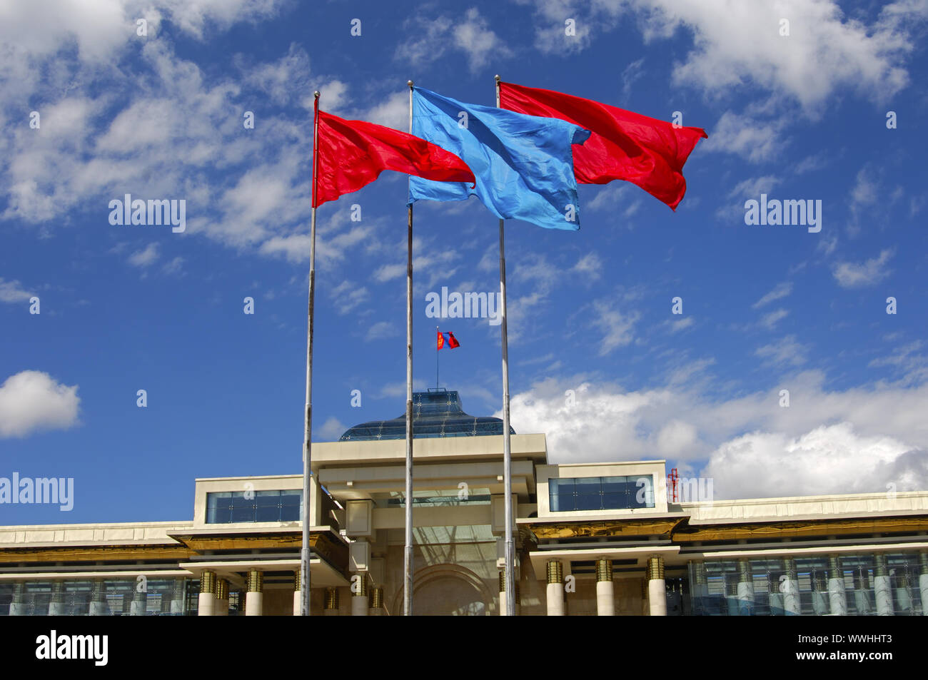 Flags in front of the Parliament Building, Mongolia Stock Photo - Alamy