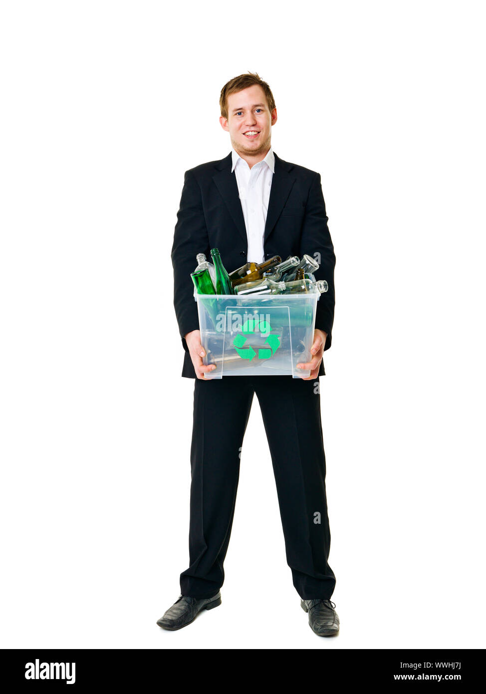 Recycling man isolated on white background Stock Photo - Alamy