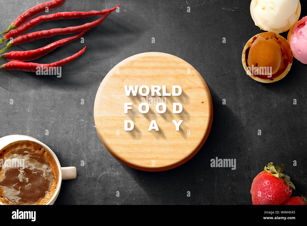 Red chilies, Strawberry fruit, A cup of coffee and Various kinds of ice ...