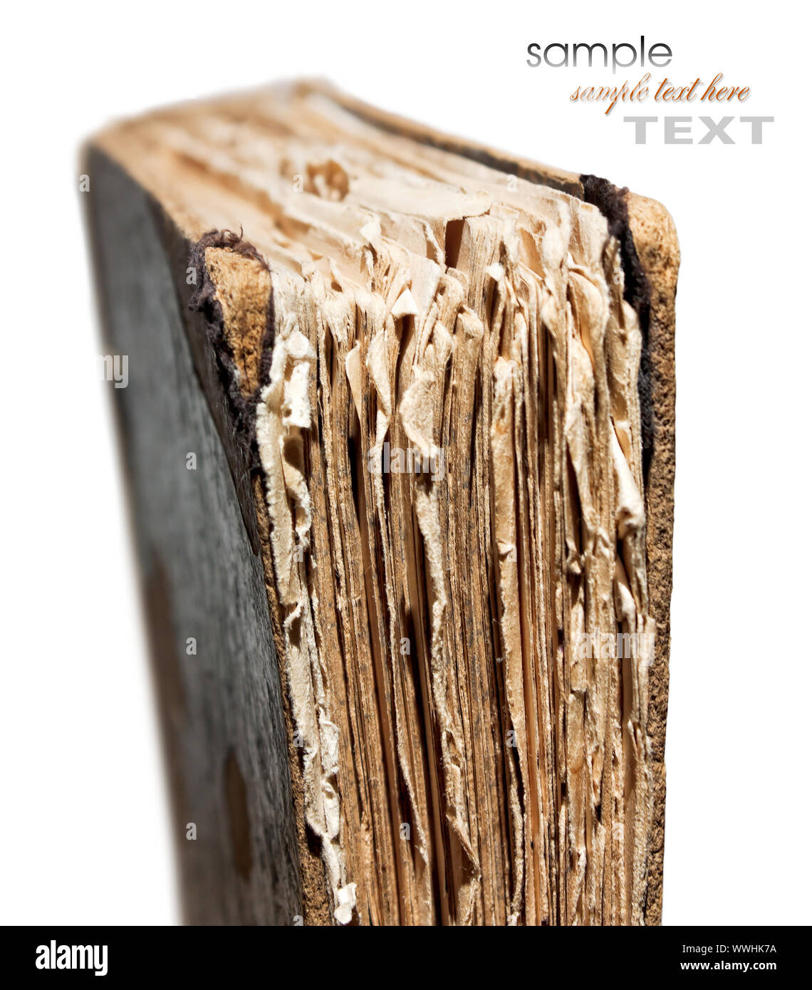 An old book with a crumpled sheet and hardcover isolated on white ...