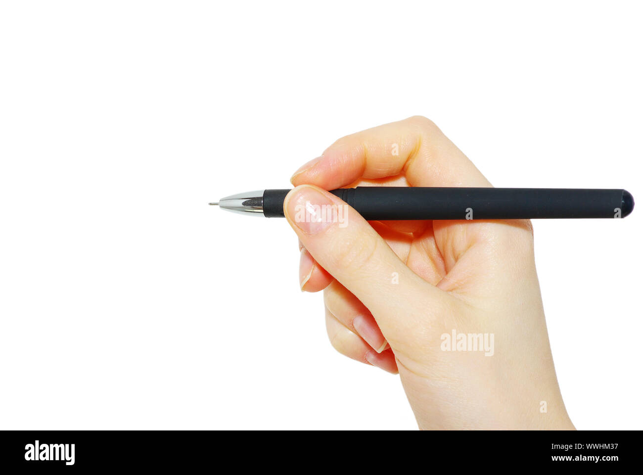 pen in woman hand isolated on white background Stock Photo - Alamy