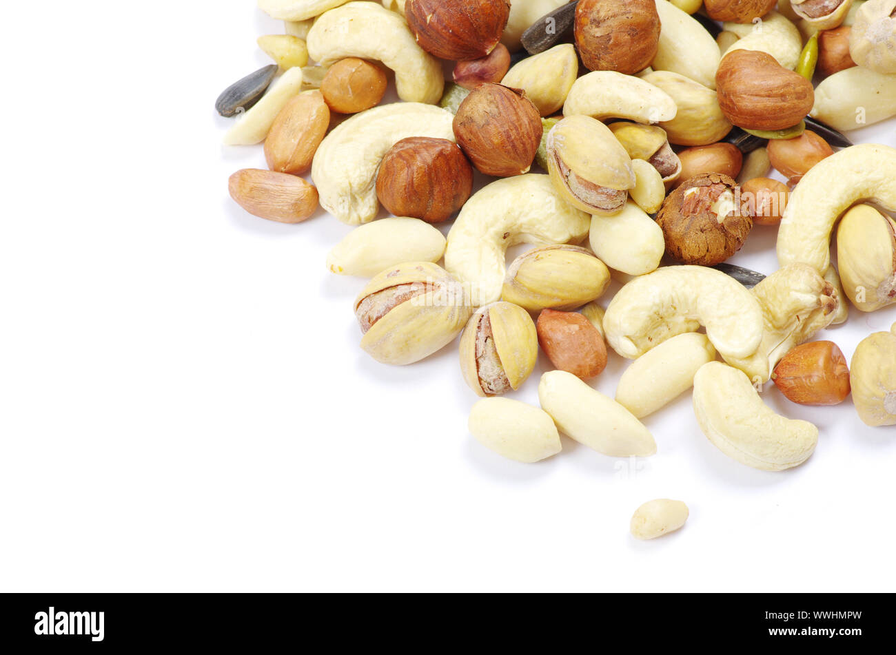 Assorted mixed nuts on white background Stock Photo - Alamy