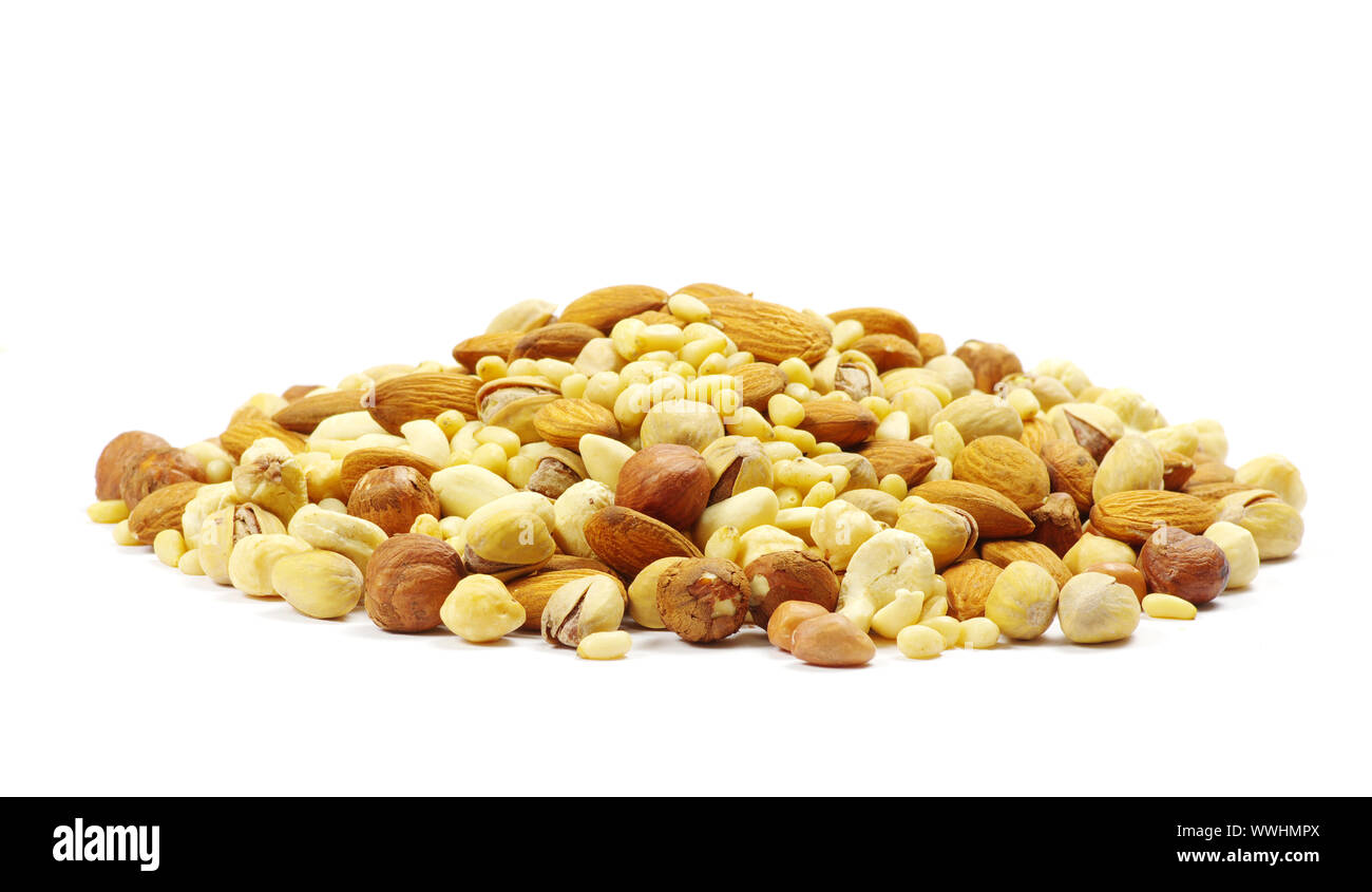 Assorted mixed nuts on white background Stock Photo - Alamy