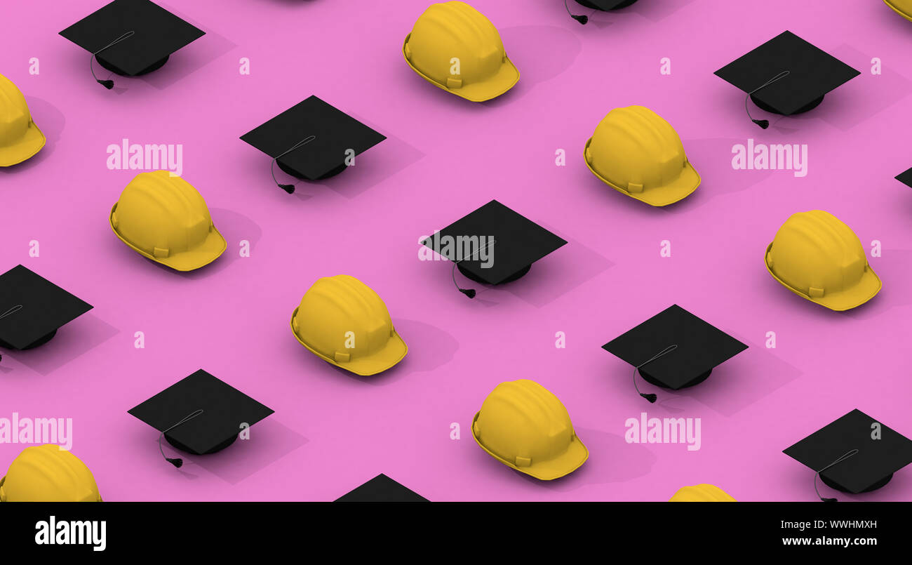 Minimalist pattern with yellow helmets and black graduation caps ...