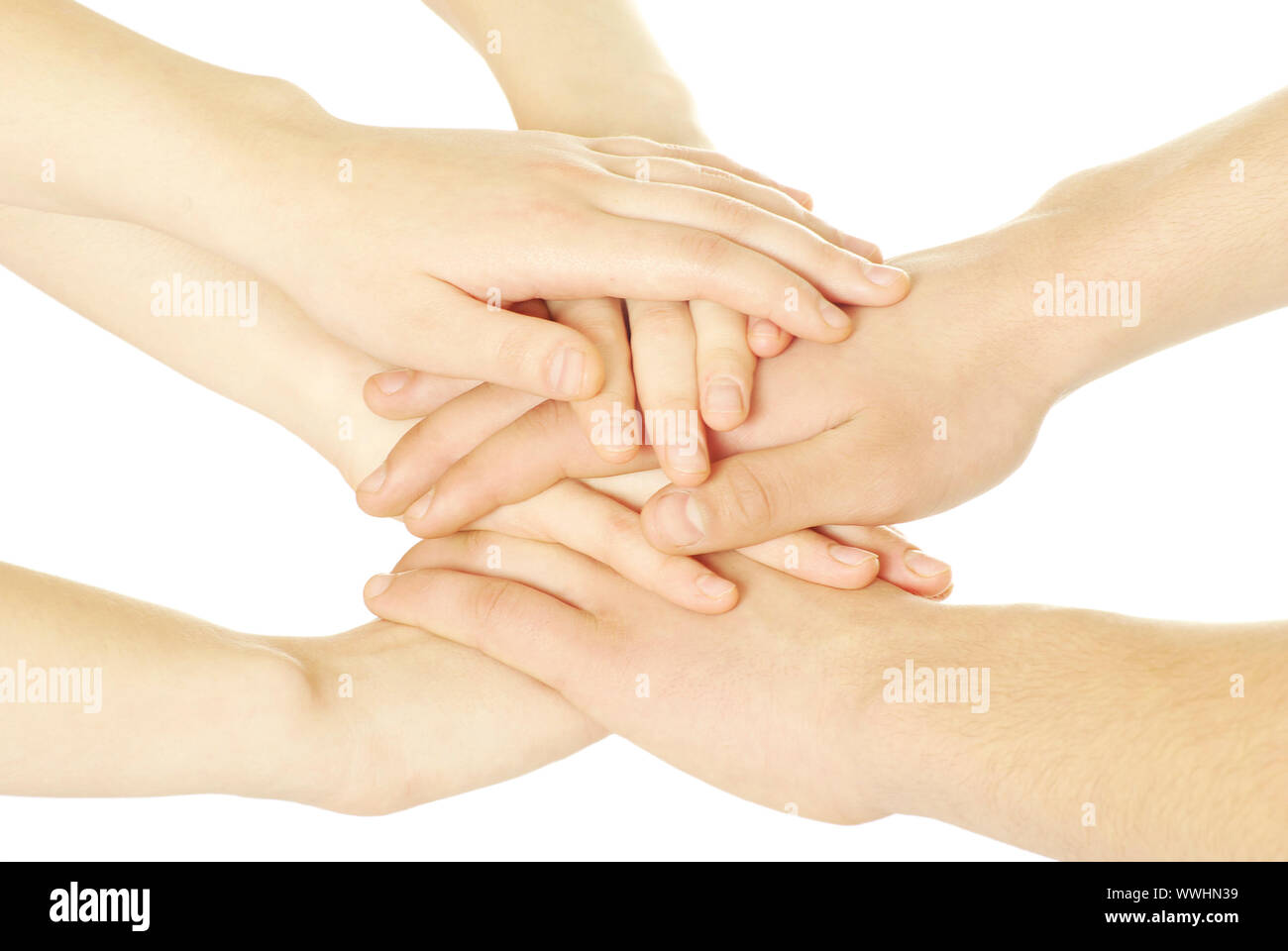 pile of hands isolated on a white Stock Photo - Alamy