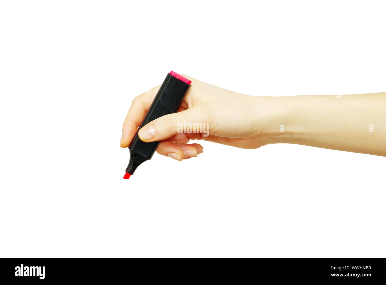 Hand with marker isolated on white background Stock Photo - Alamy