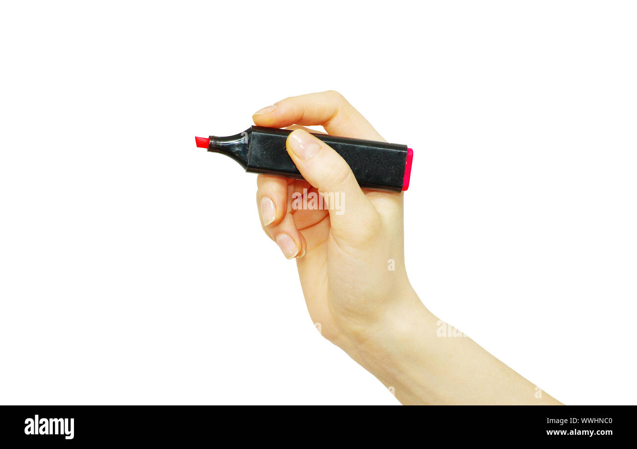 Hand with marker isolated on white background Stock Photo - Alamy