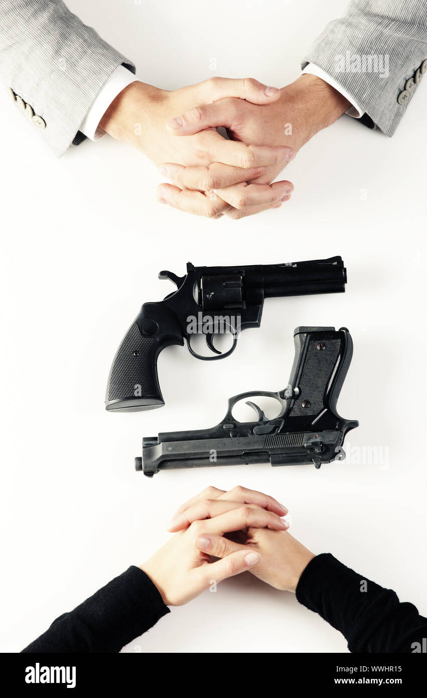 man and woman with guns, top view Stock Photo - Alamy