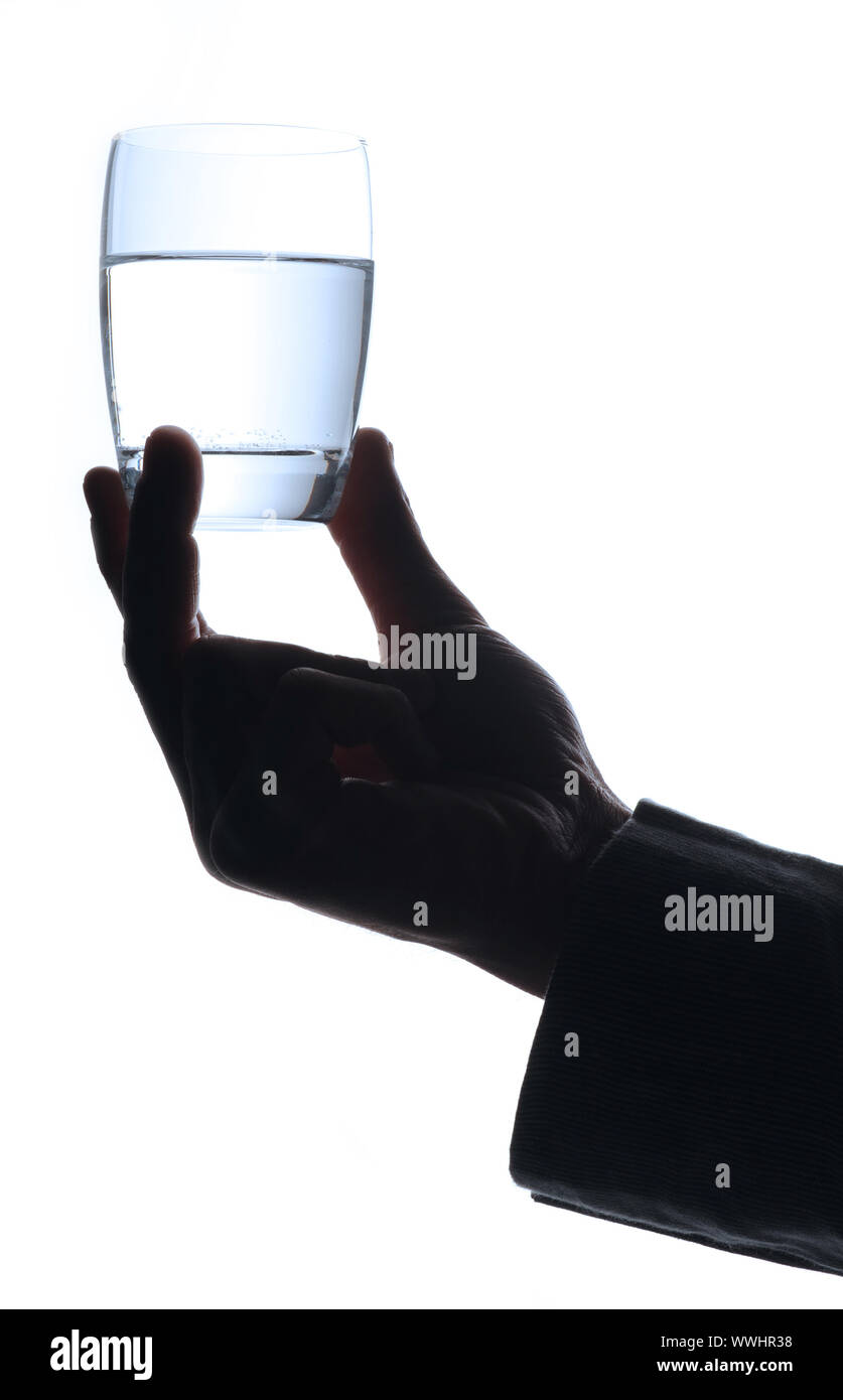 man with a glass of water, only hand Stock Photo - Alamy