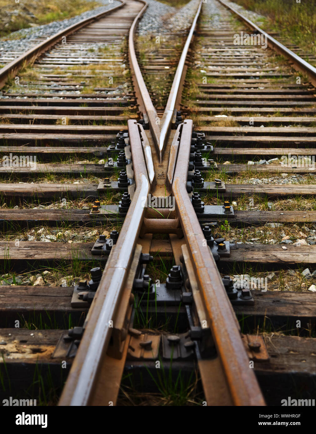 Two railway ways forming a fork Stock Photo - Alamy