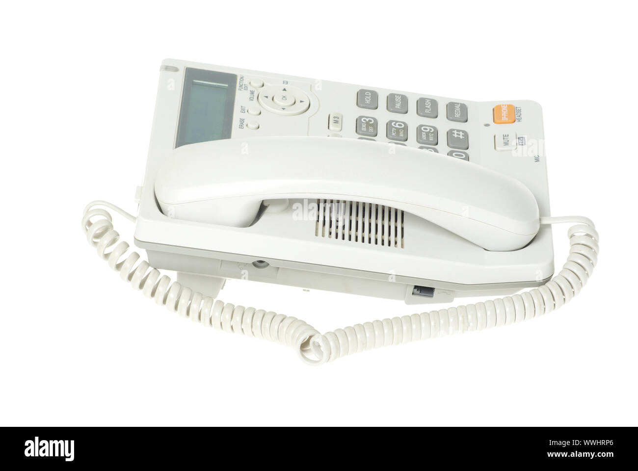 white office telephone on a white background Stock Photo - Alamy