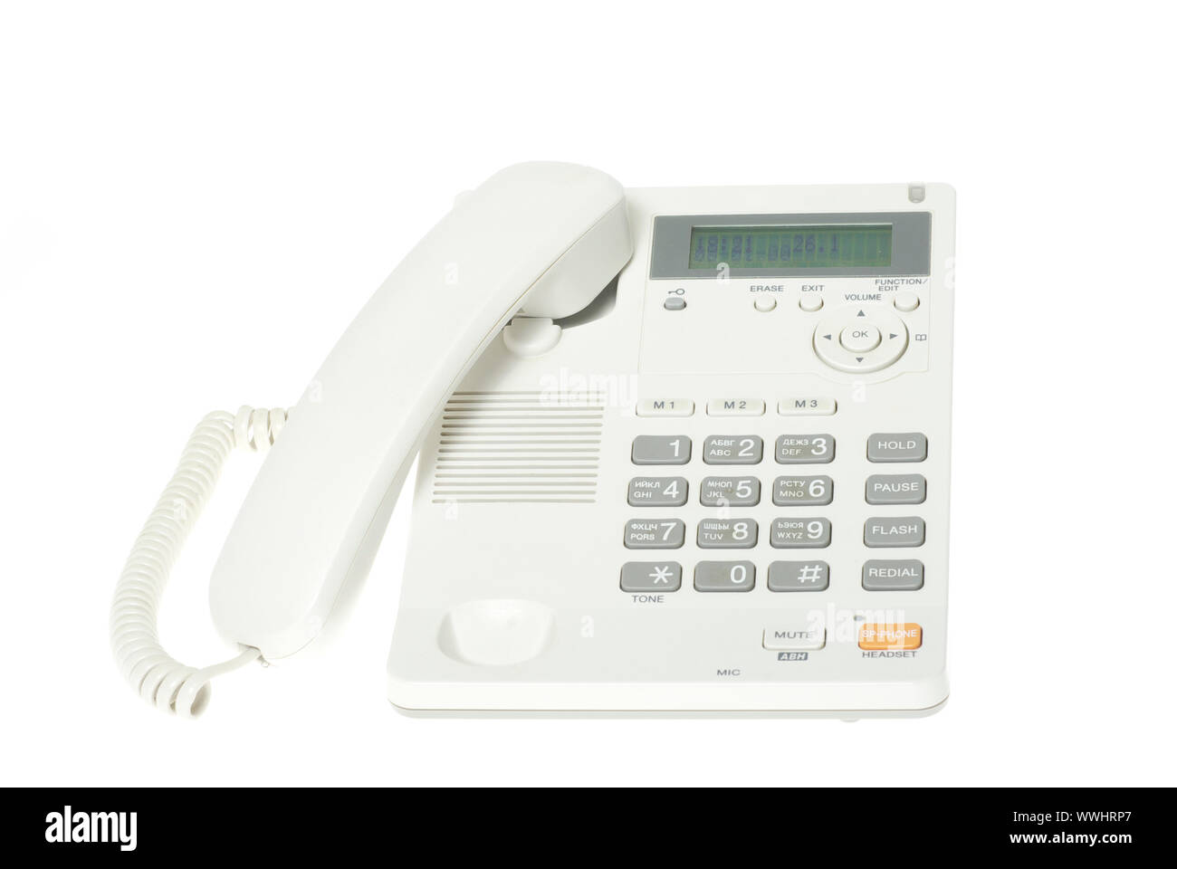 white office telephone on a white background Stock Photo - Alamy