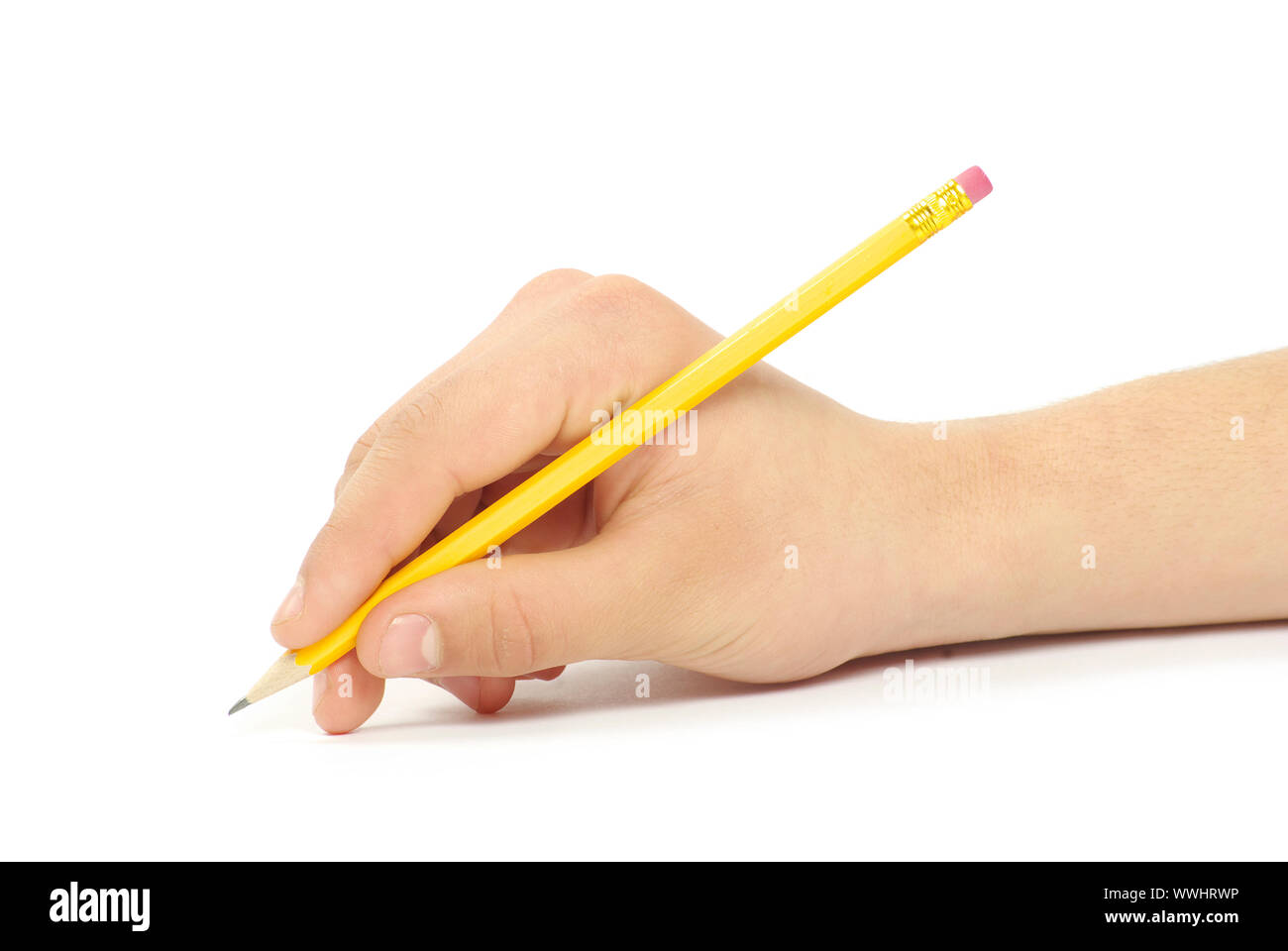 Hand with pencil isolated on white Stock Photo - Alamy