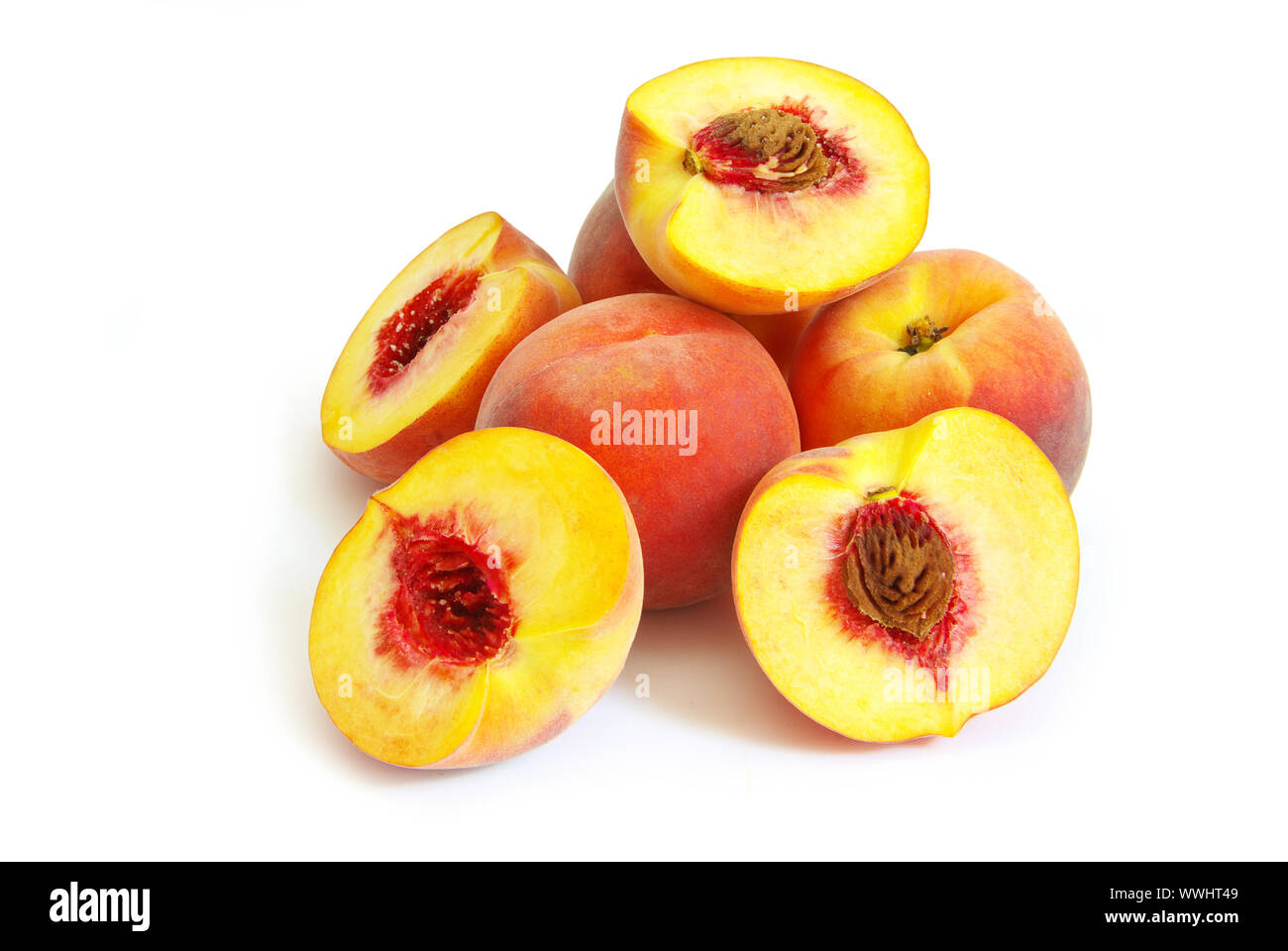 Fresh peach fruits isolated on white background Stock Photo - Alamy