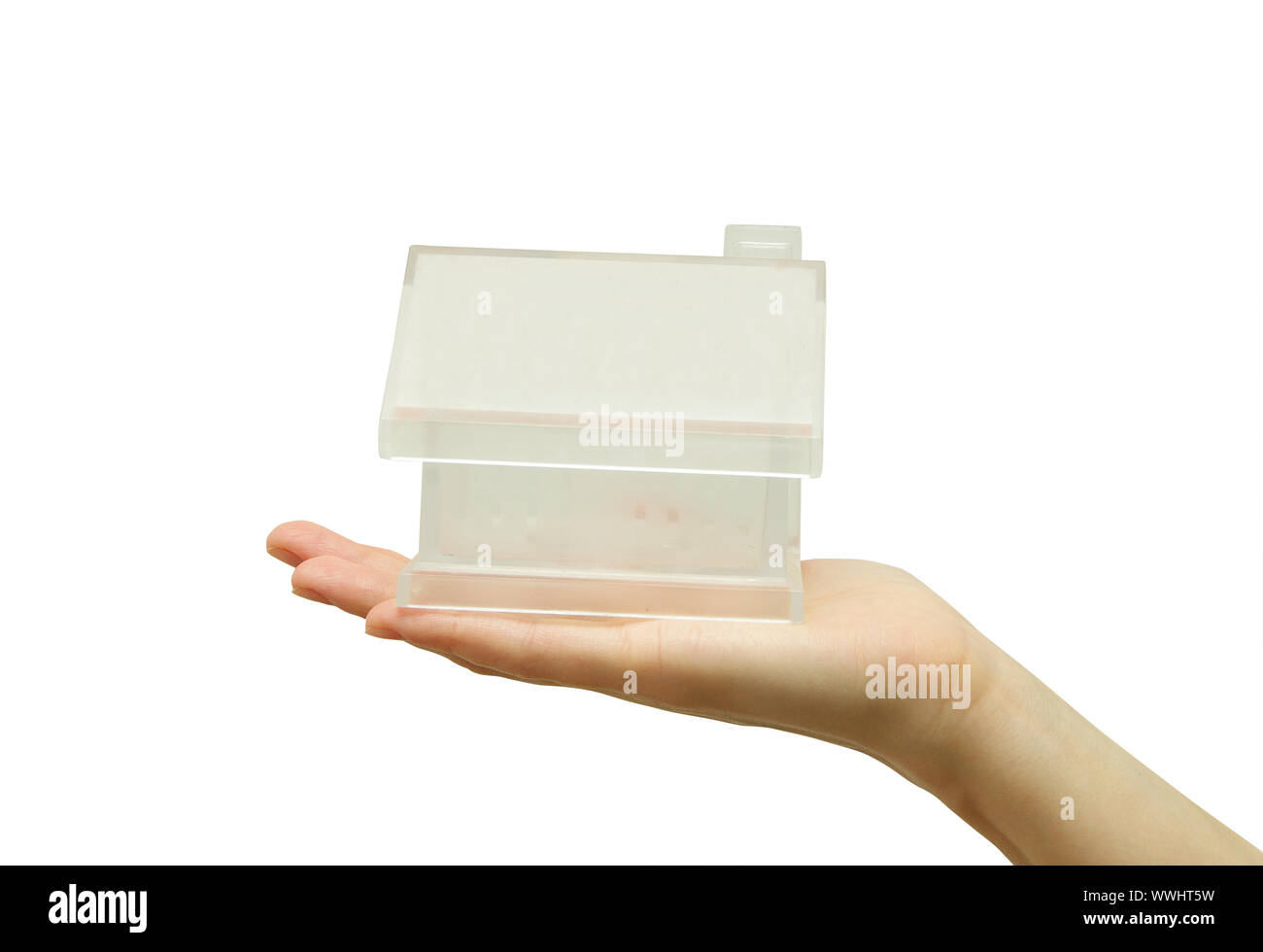 The house in human hand on white Stock Photo - Alamy