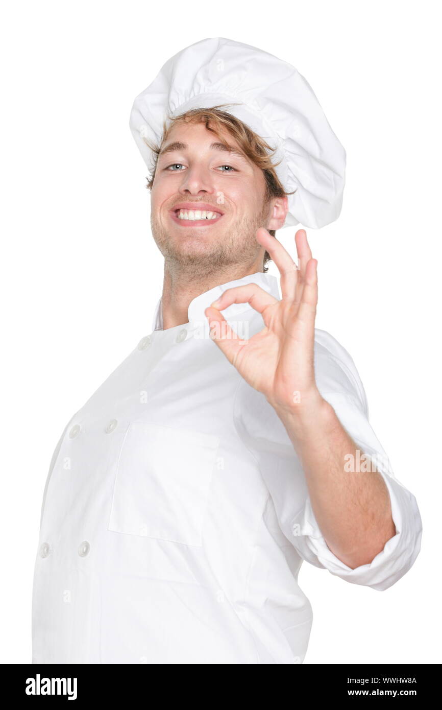 Chef. Chef, cook or baker showing hand sign for perfection and ...