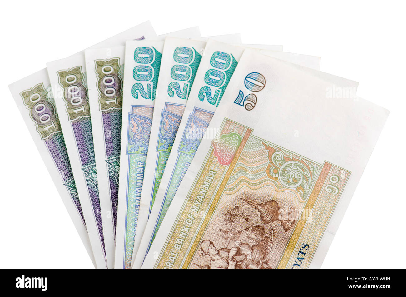 Myanmar banknotes on white background Stock Photo - Alamy