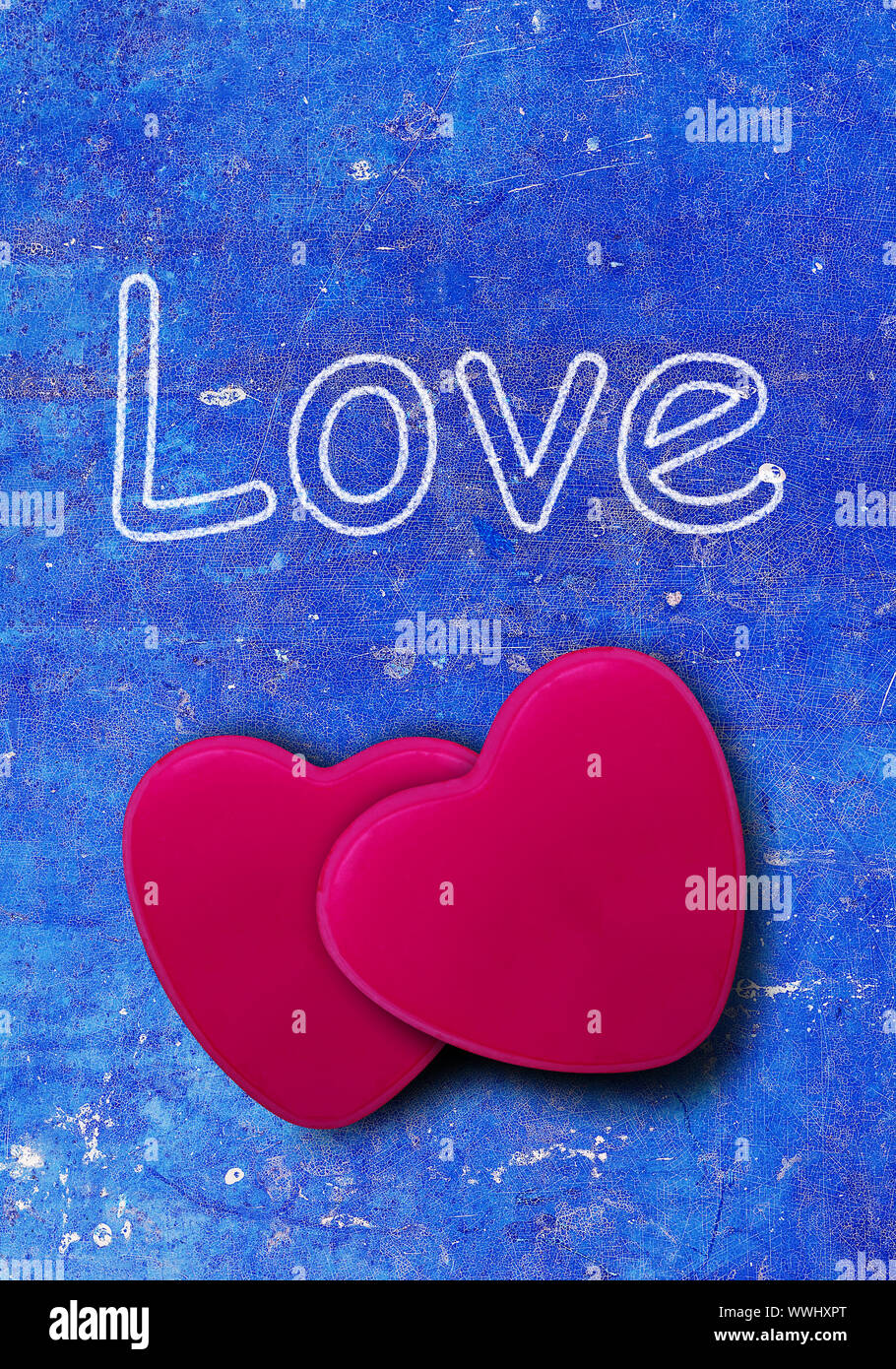 Red heart on blue vintage background with love text, love, valentine ...