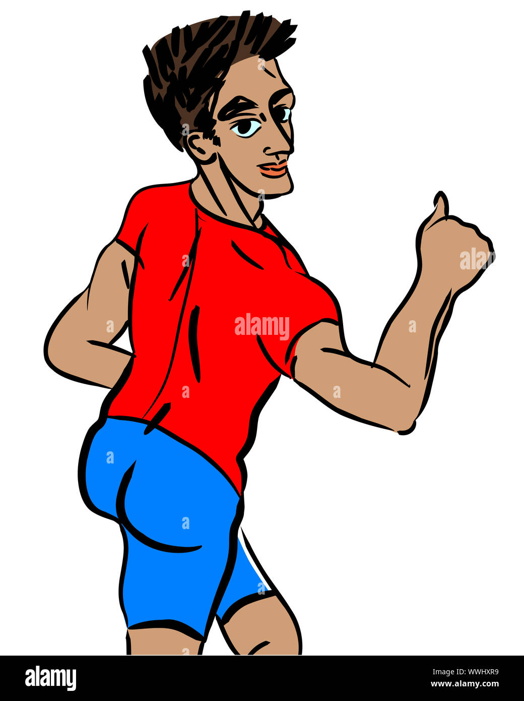 Grunge style cartoon of a running man. Isolated objects over white ...