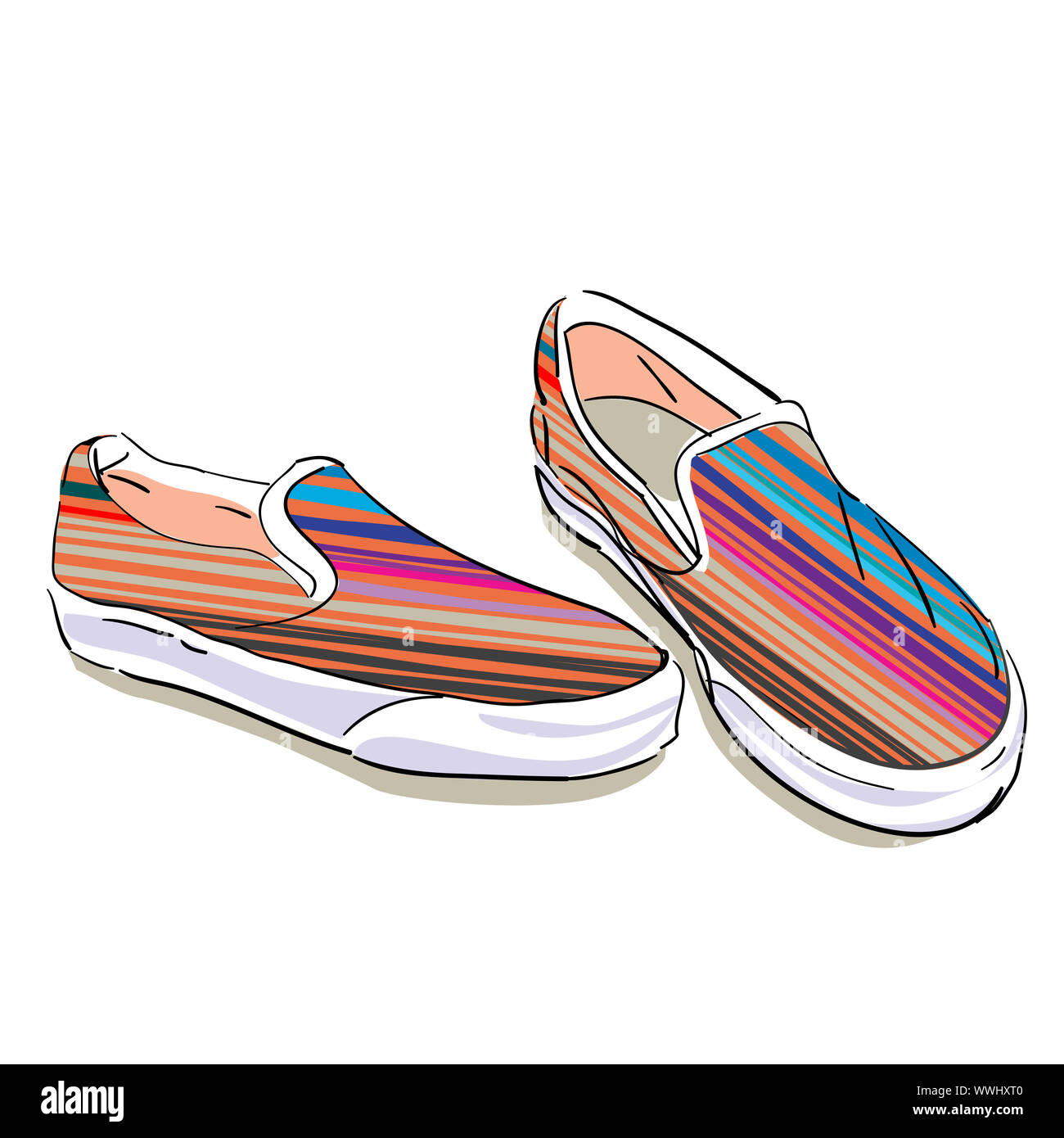 striped summer fabric shoes on a white background Stock Photo - Alamy