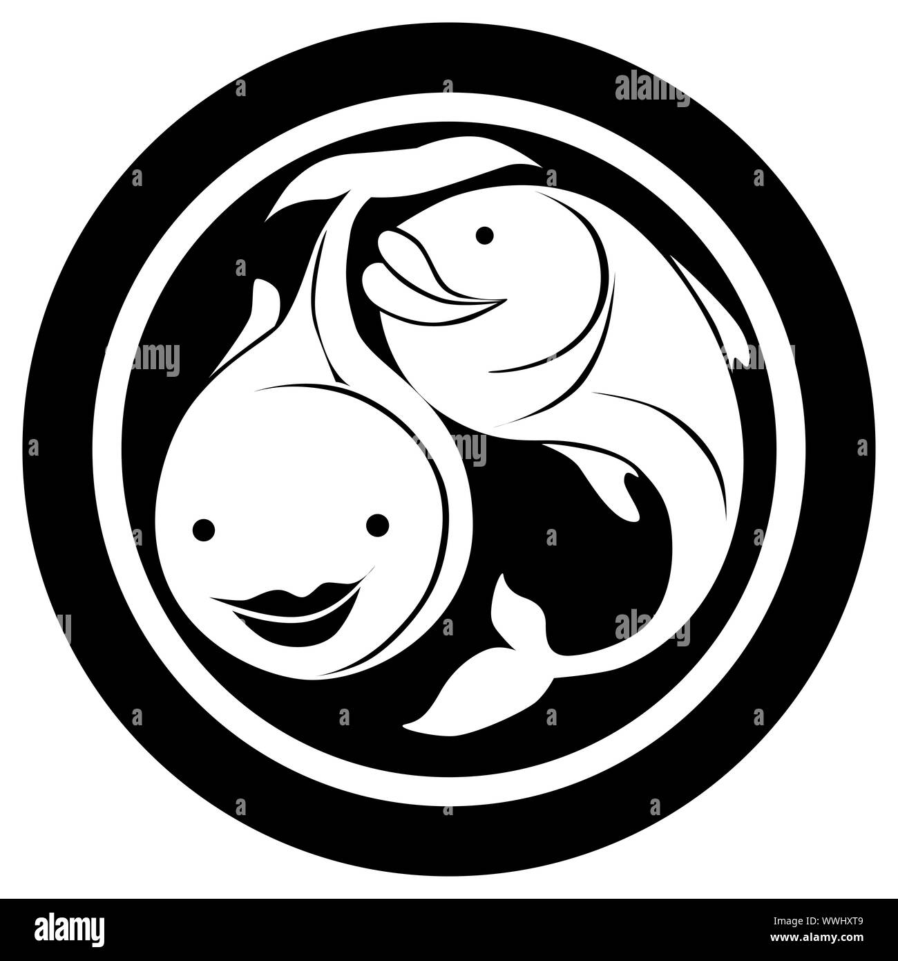 Stylized zodiac sign Pisces tattoo, isolated object over white ...