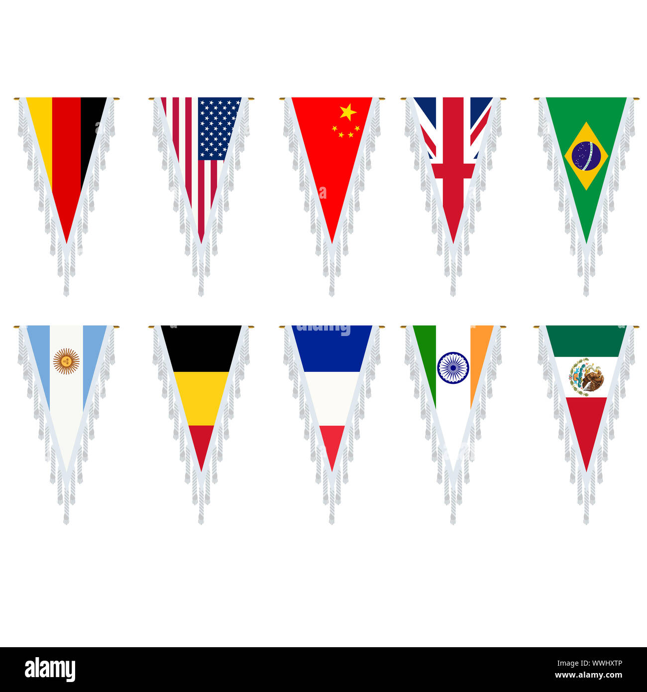 Stylized country flags, pennants over white background Stock Photo - Alamy