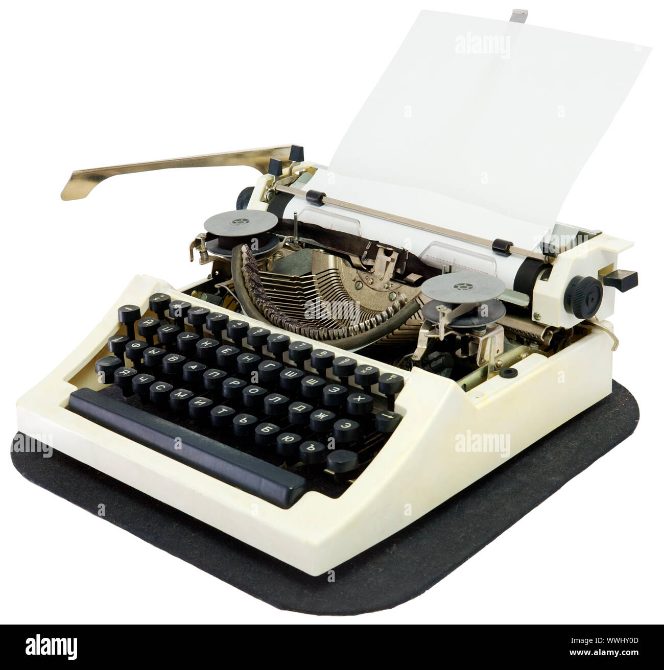 Typewriter with the inserted leaf of a paper in the carriage Stock ...