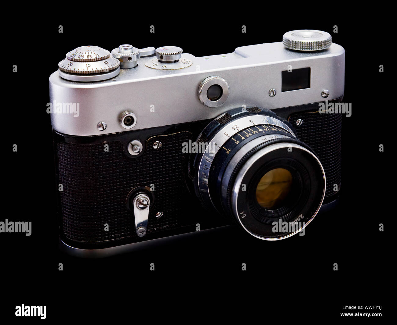 The ancient camera in the full size on a dark background Stock Photo ...